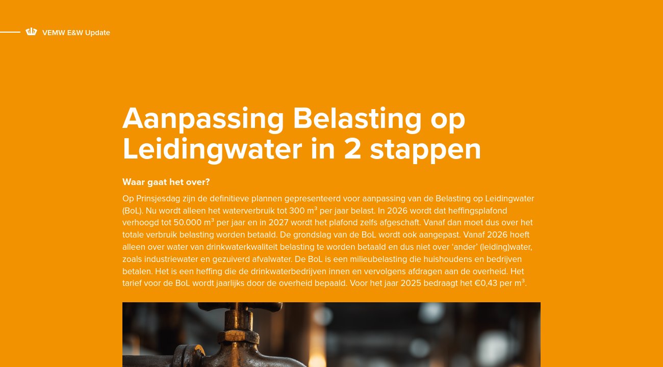 Aanpassing Belasting op Leidingwater in 2 stappen - Energie & Water ...